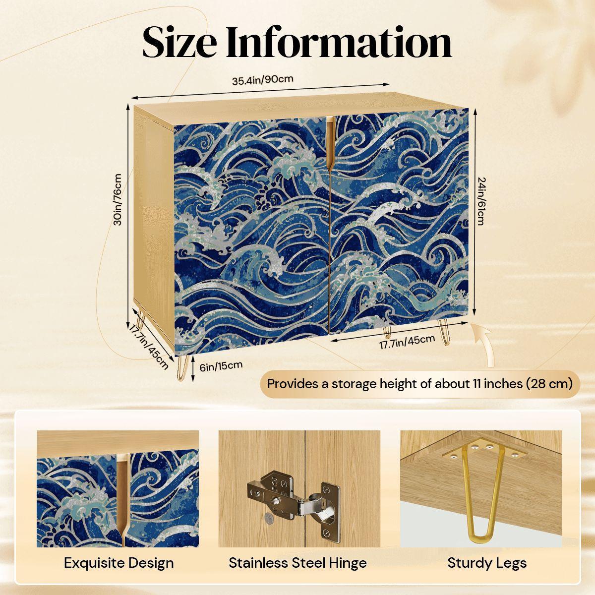 Ocean Waves Modern Wooden Storage Cabinet, Coastal Home Accent ...