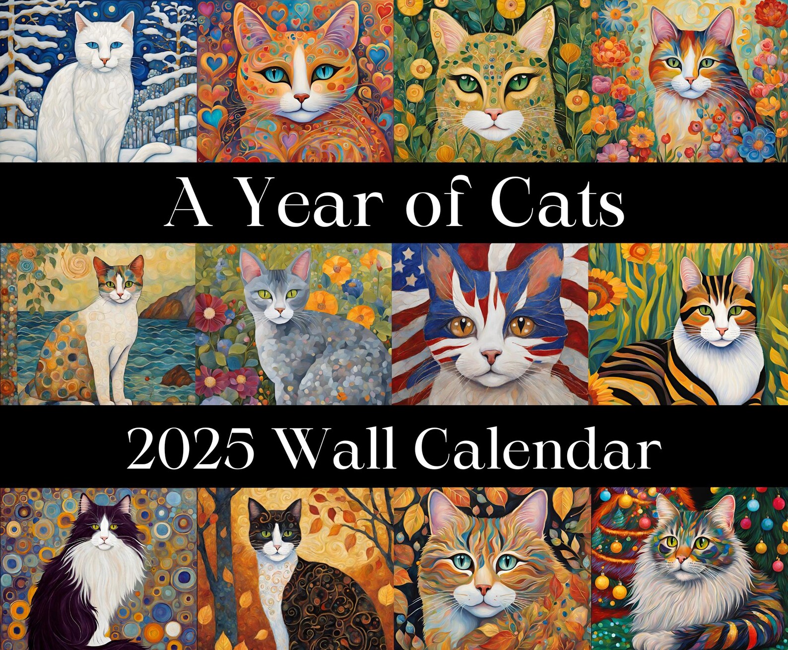 A Year of Cats 14 X 11.5 2025 Wall Calendar Colorful Cats for the Cat ...