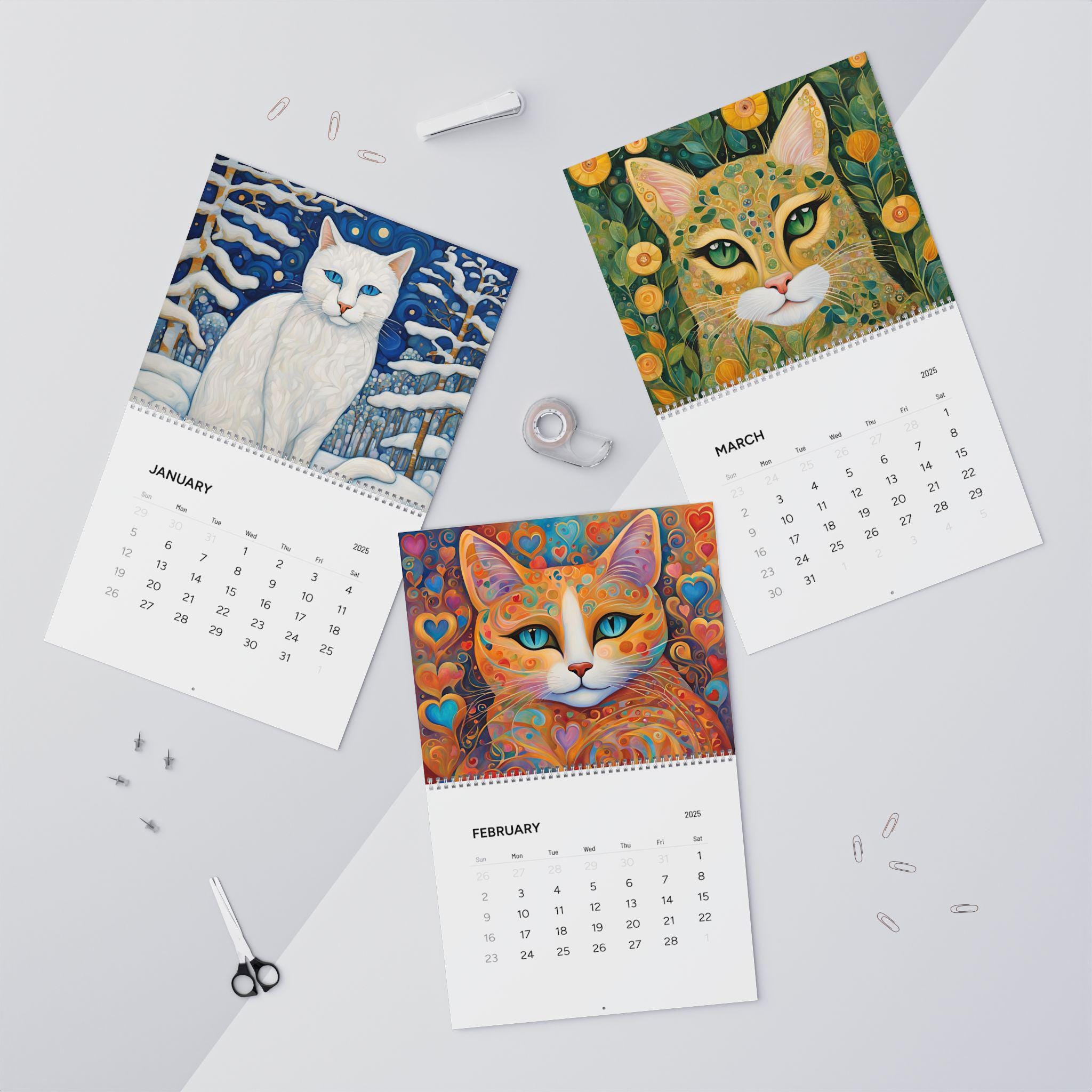 A Year of Cats 14 X 11.5 2025 Wall Calendar Colorful Cats for the Cat ...