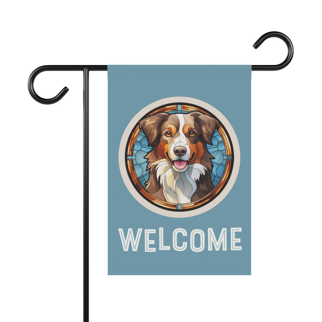 Australian Shepherd Stained Glass Look Welcome 2-sided Garden & House ...
