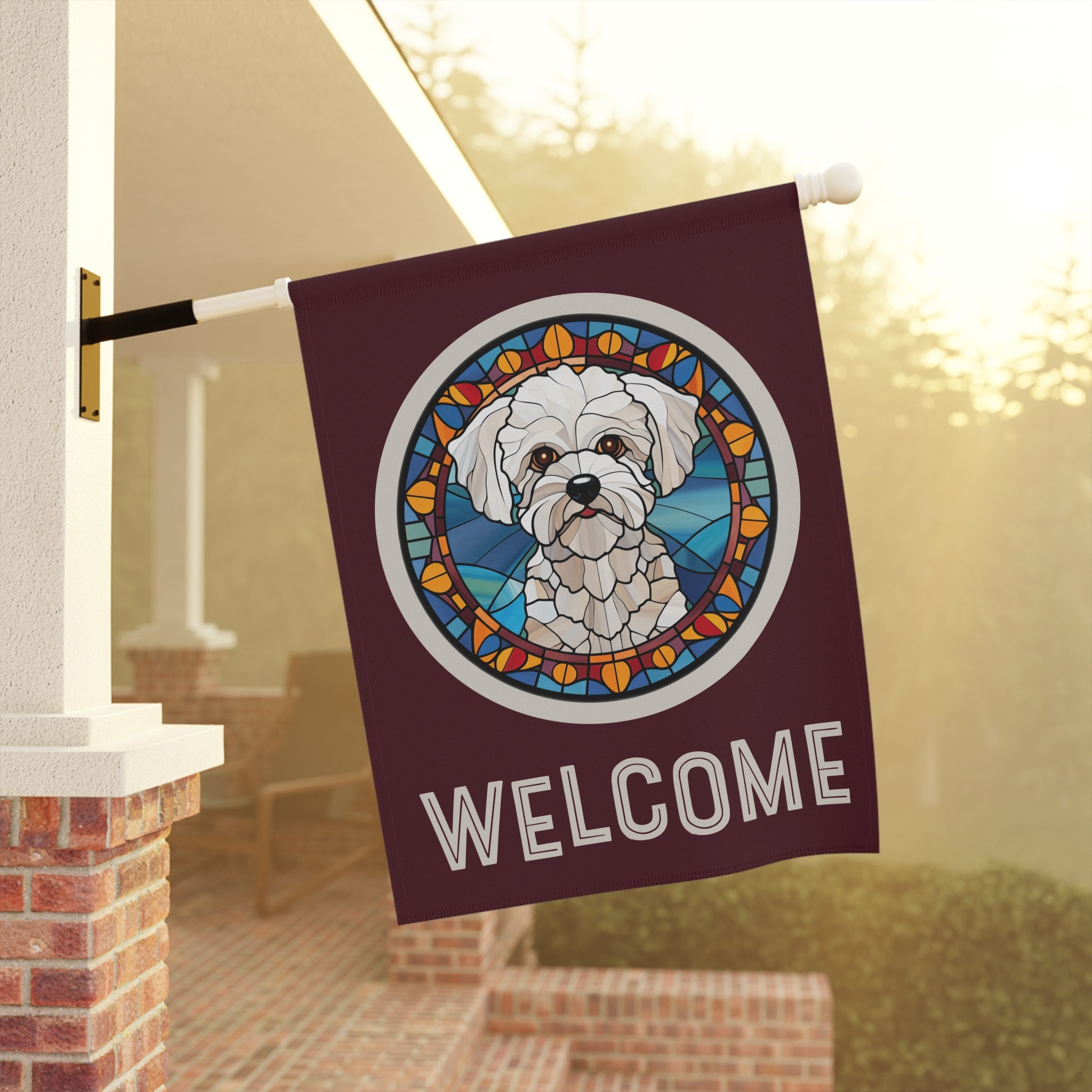 Bichons Frise Stained Glass Look Welcome 2-sided Garden & House Flag ...