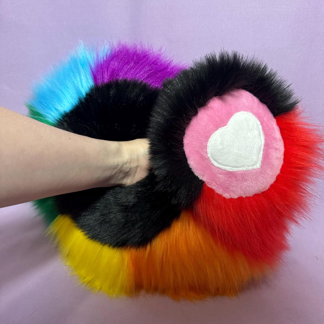 Bright Rainbow and Black Husky Fursuit Curl Tail - Etsy