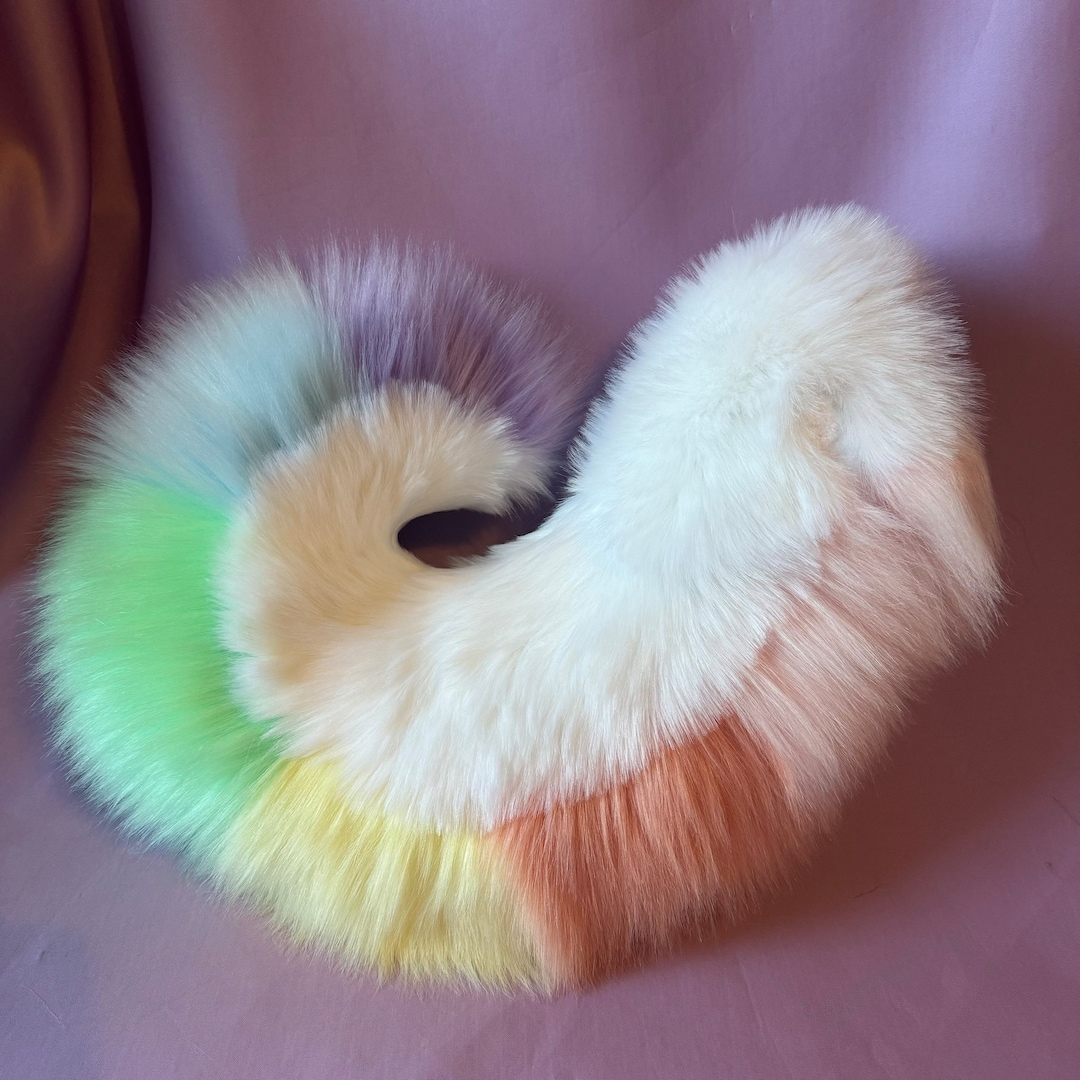 Pastel Rainbow and White Husky Fursuit Curl Tail - Etsy