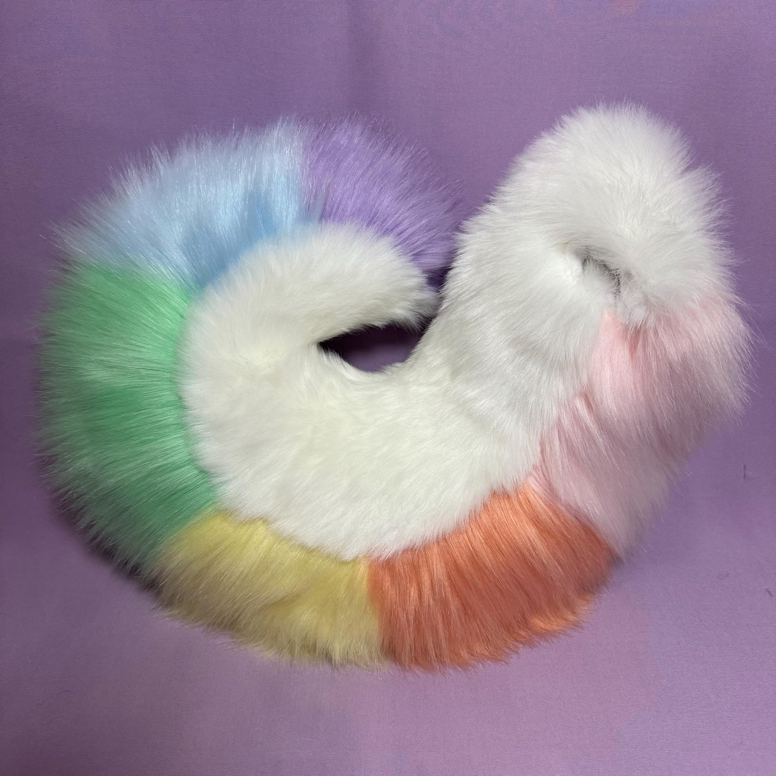 Pastel Rainbow and White Husky Fursuit Curl Tail - Etsy