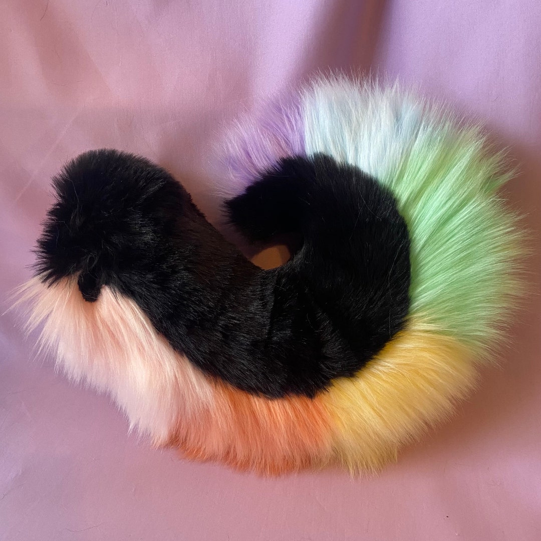Pastel Rainbow and Black Husky Fursuit Curl Tail - Etsy