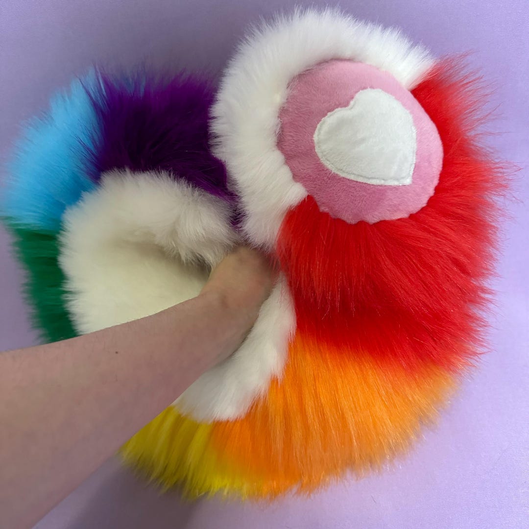 Bright Rainbow and White Husky Fursuit Curl Tail - Etsy