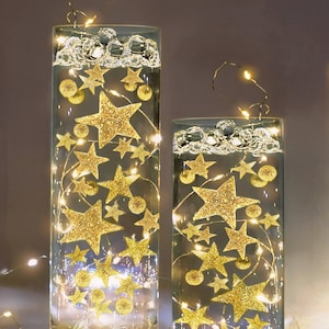 50 Gold Floating Stars- Sparkling- Large Sizes- Resin- Fills 1 Gallon ...