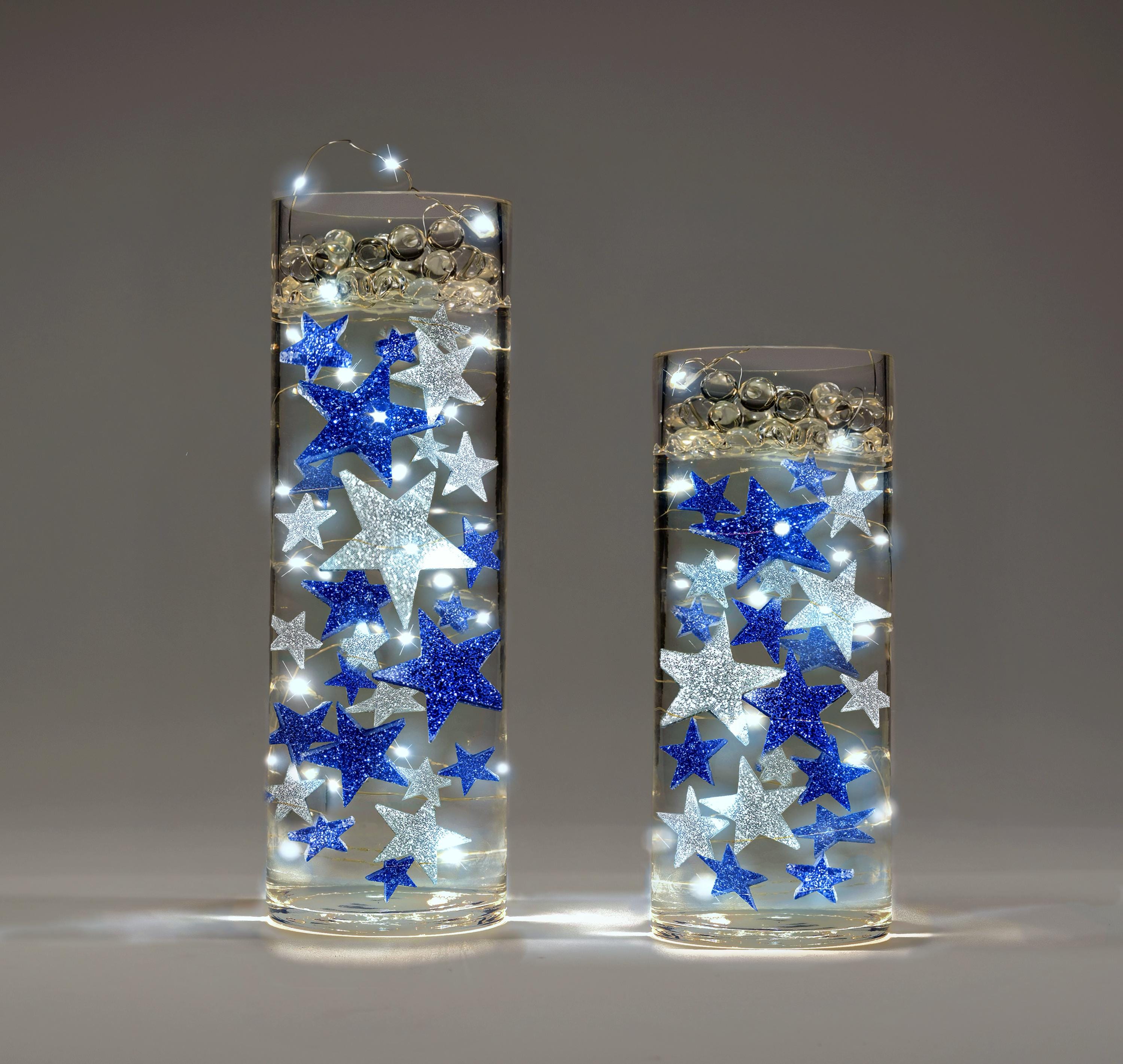 50 Silver Floating Stars- Sparkling Large Sizes- Fills 4 Medium Size ...