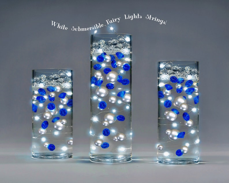 100 Floating Royal Blue Gems & Glitter Silver Pearls- Fills 2 Gallons ...