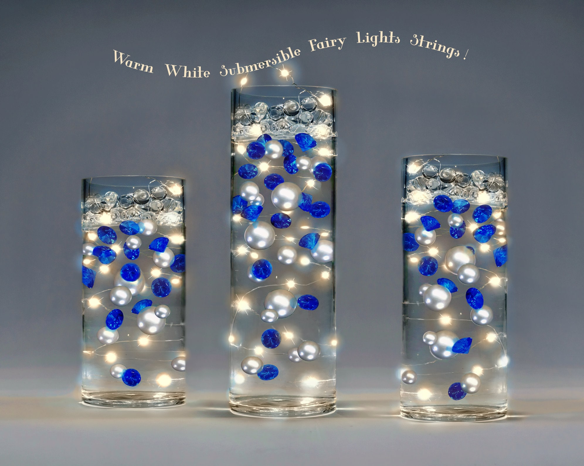 100 Floating Royal Blue Gems & Glitter Silver Pearls- Fills 2 Gallons ...