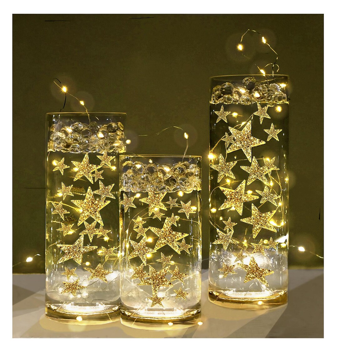 50 Gold Floating Stars-sparkling-large-fills 4 Medium Size Vases (vases ...