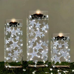 50 Silver Floating Stars- Sparkling Large Sizes- Fills 4 Medium Size ...