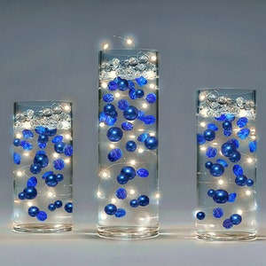 100 Floating Royal Blue/navy Pearls & Matching Gems-fills 2 Gallons for Your Vases-option: 6 ...