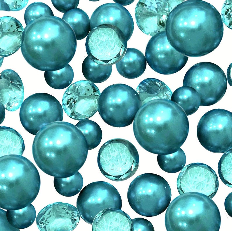 100 Turquoise Teal Blue Floating Pearls & Matching Gems-large-fills 2 ...