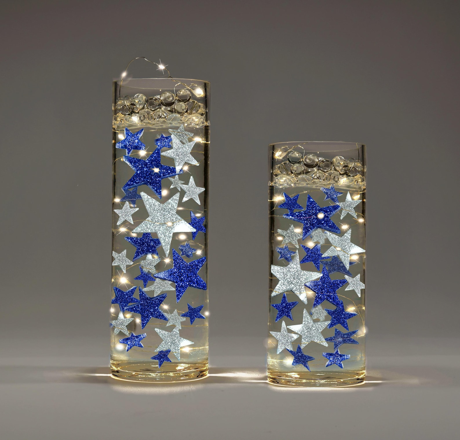 50 Silver Floating Stars- Sparkling Large Sizes- Fills 4 Medium Size ...
