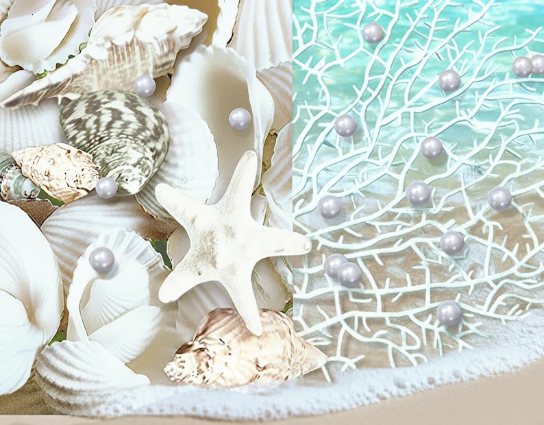 75 Floating White Seashells With Few Mixed-coral Reef-pearls-aqua Beads ...