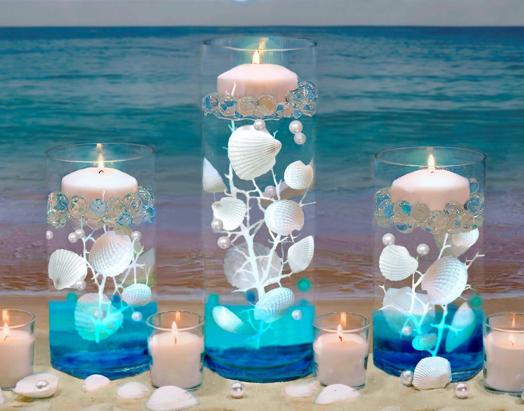 100 Floating Seashells-white Coral Reef-pearls-vivid Aqua Sea Color ...