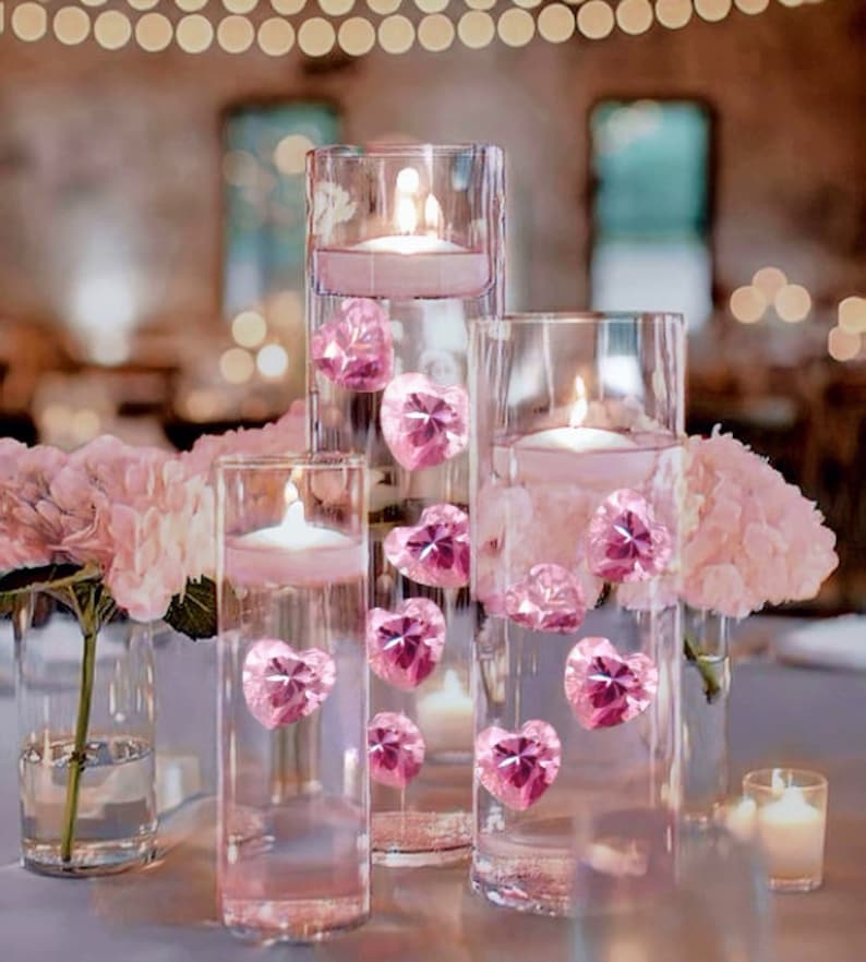 30 Floating Large Crystal Blush Light Pink Hearts-fills 1 Gallon for ...