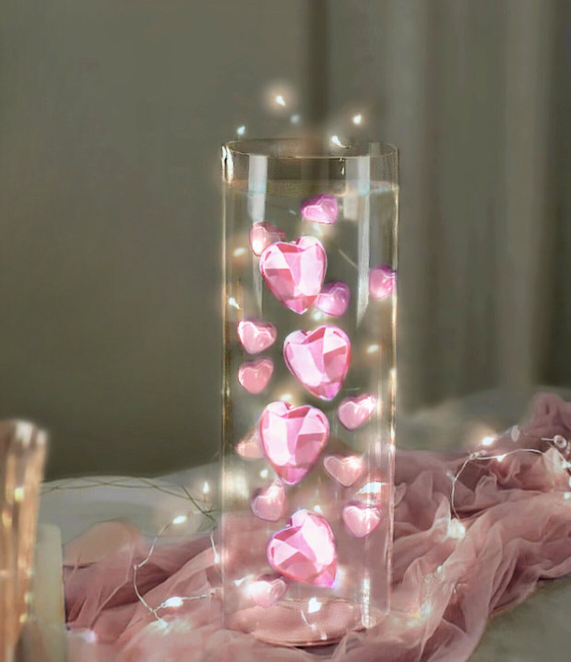 30 Floating Large Crystal Blush Light Pink Hearts-fills 1 Gallon for ...