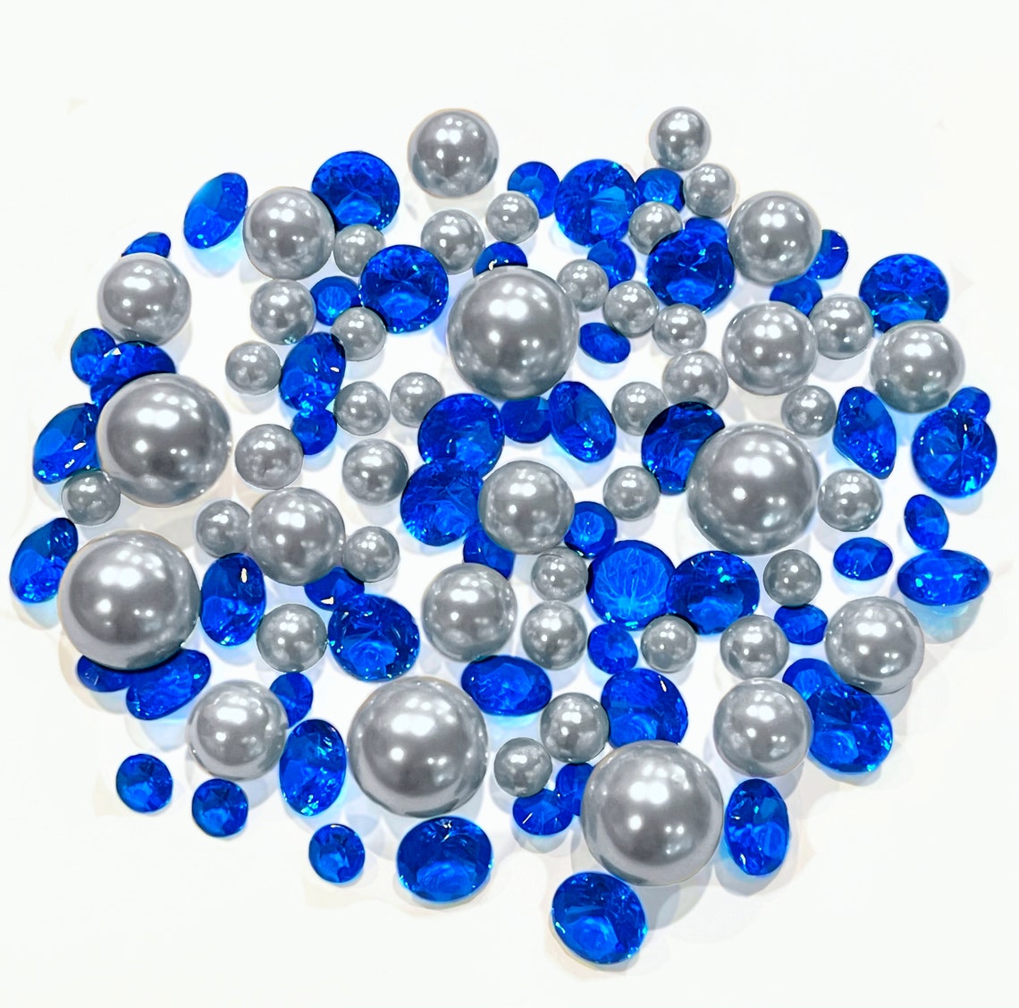 100 Floating Royal Blue Gems & Glitter Silver Pearls- Fills 2 Gallons ...