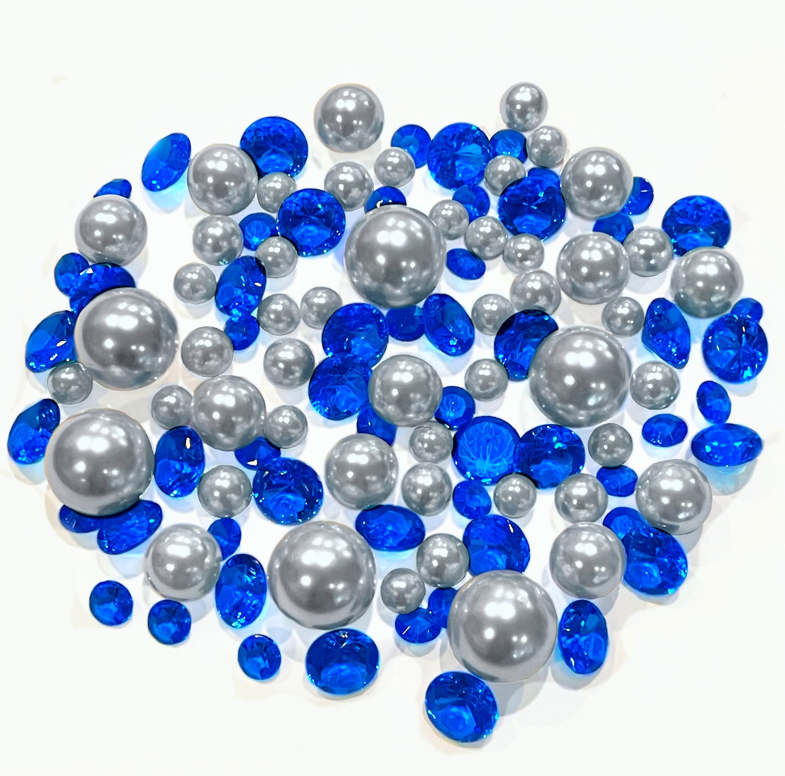 100 Floating Royal Blue Gems & Glitter Silver Pearls- Fills 2 Gallons ...