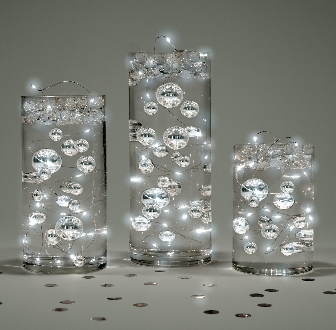 40 Floating Metallic Silver Pearls-shiny-no Hole-fills 1 Gallon of ...