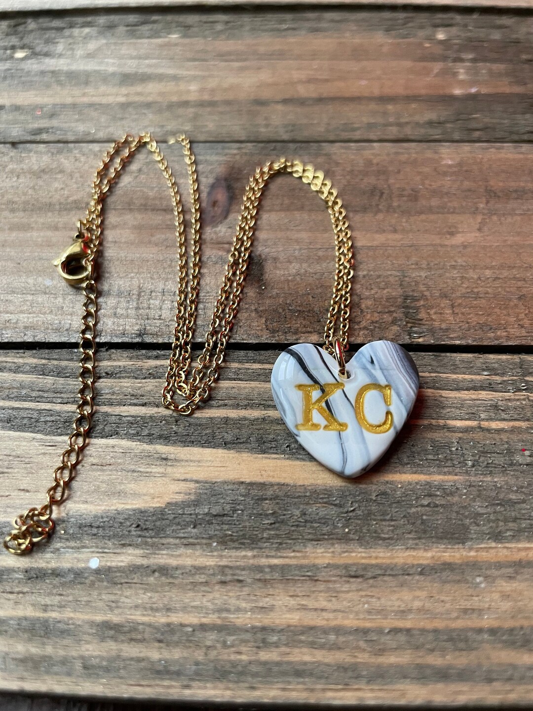 Chiefs Heart KC Necklace | Marbled Gray and Gold Pendant | KC Necklace ...