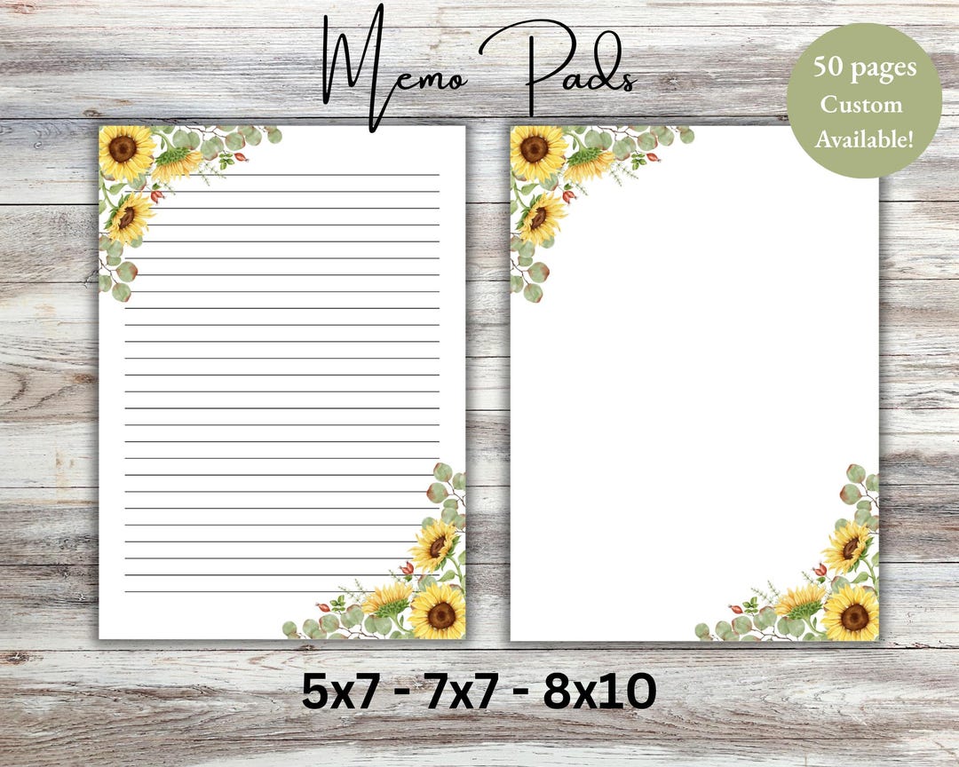 Sunflower Notepads Memo Pads, Writing Pad, Stationary, Office Desk ...