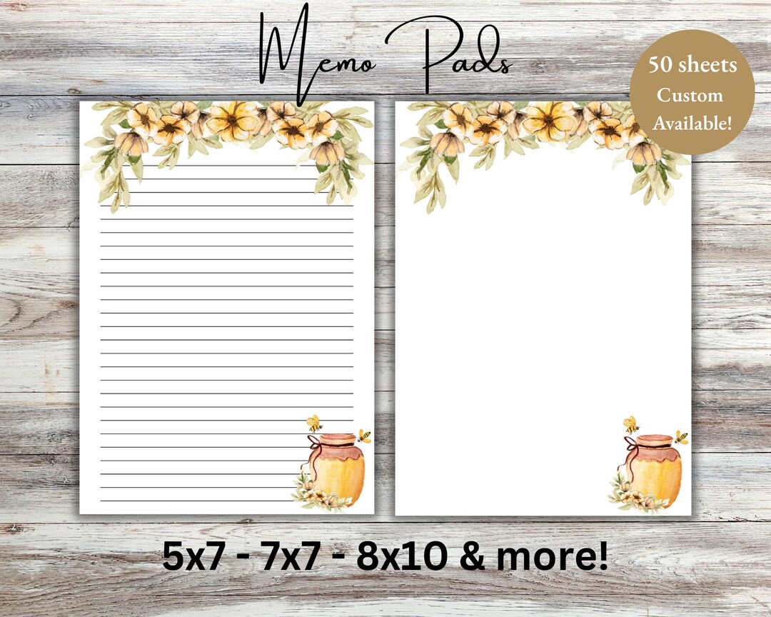 Honeybee Notepad: 5x7 Writing Pad, Memo Pads, 50 Sheets - Etsy
