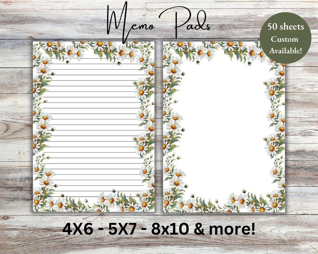 Daisy Notepad: 5x7 Writing Pad, Memo Pads, 50 Sheets - Etsy