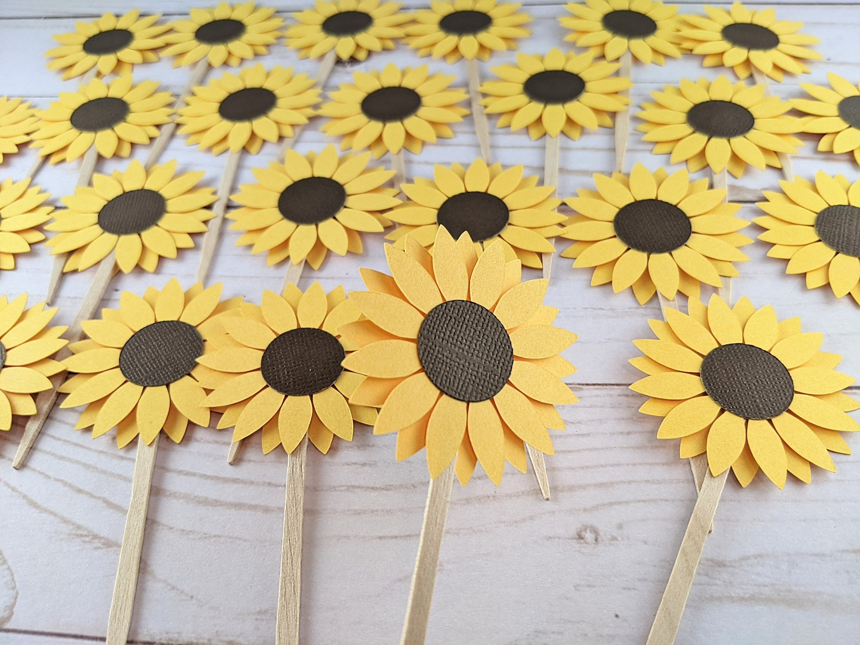 Set of 24 Pcs Sunflower Cupcake Topper Sunflower Theme - Etsy