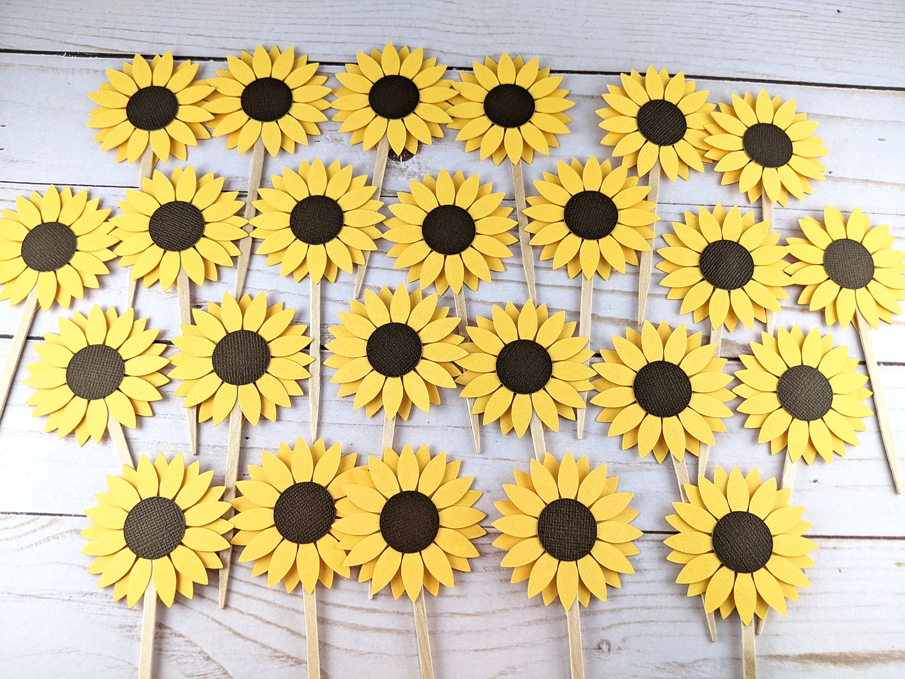 Set of 24 Pcs Sunflower Cupcake Topper Sunflower Theme - Etsy