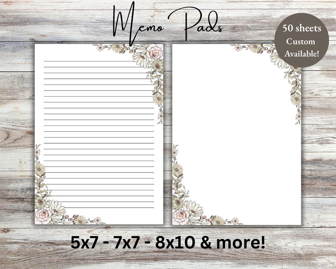 Rustic Bloom Notepad: 5x7 Writing Pad, Memo Pads, 50 Sheets - Etsy