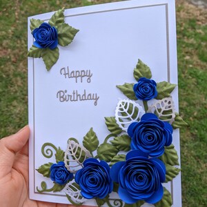 3D Royal Blue Rose Birthday Card: Handmade Quilled Greeting - Etsy