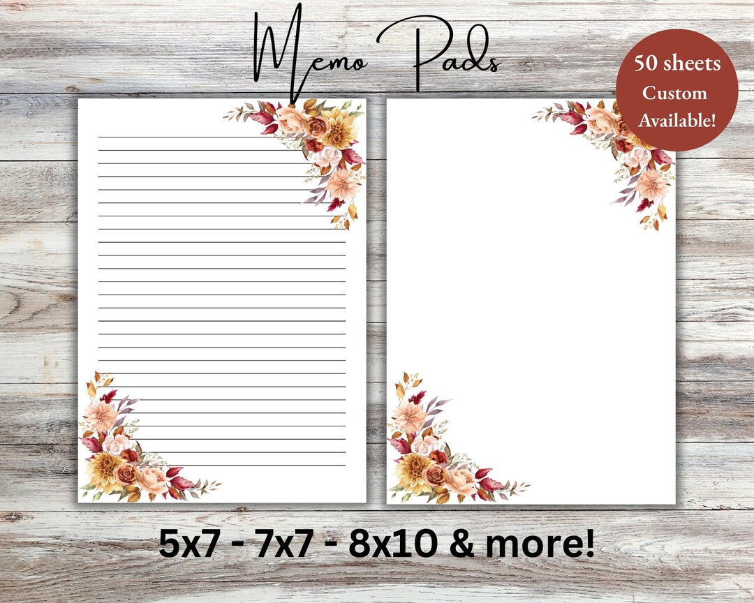 Autumn Floral Notepad: 5x7 Writing Pad, Memo Pads, 50 Sheets - Etsy