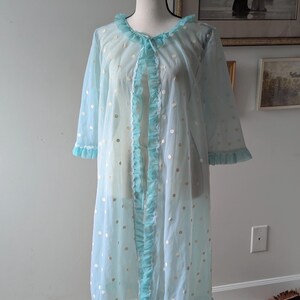 Vintage 60s Sheer Turquoise Robe White Polka Dots & Turquoise Trim ...
