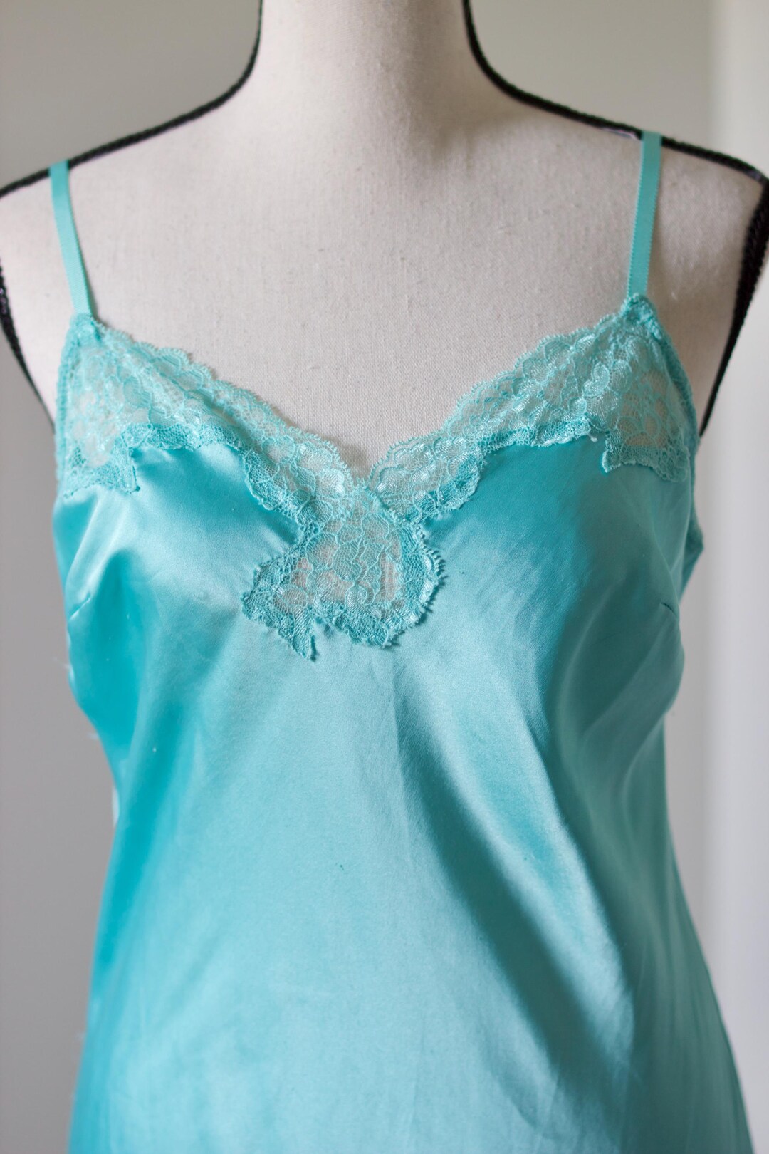 Elegant 2013 Turquoise Blue Satin Mini Slip Dress – Vintage Victoria's ...