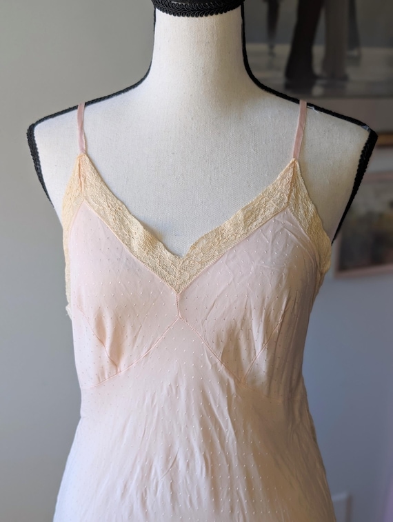 Vintage 1940s Pastel Pink Midi Slip Dress with Ivory … - Gem