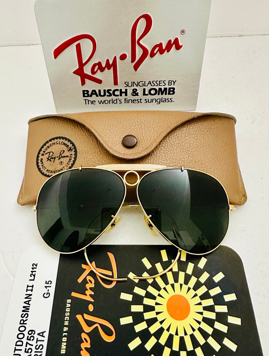Vintage Aviator Shooter Ray Ban Green Sunglasses Usa BL Bausch & Lomb ...
