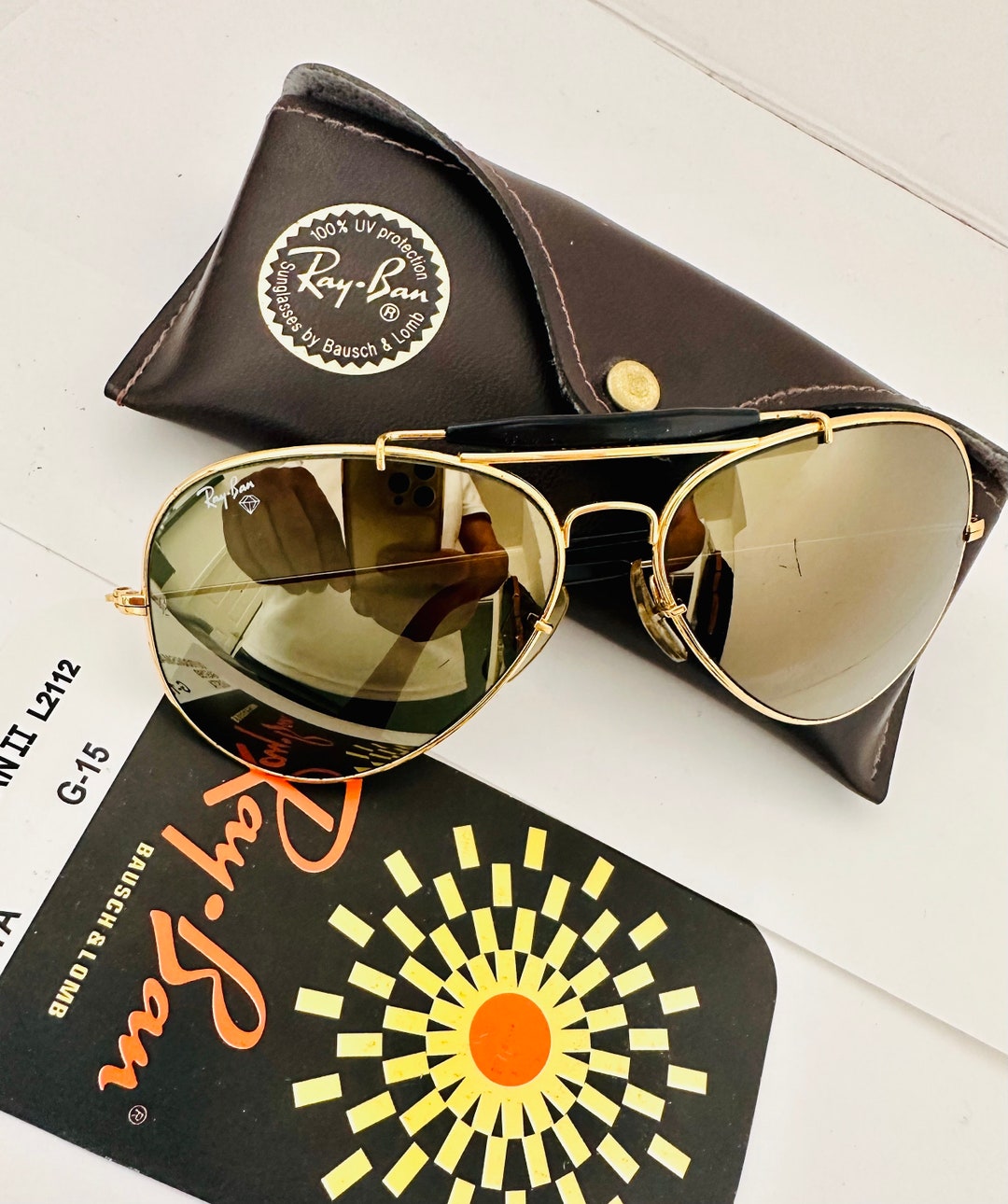 62MM Vintage Aviator Outdoorsman Ray Ban Diamond Hard Mirrored ...
