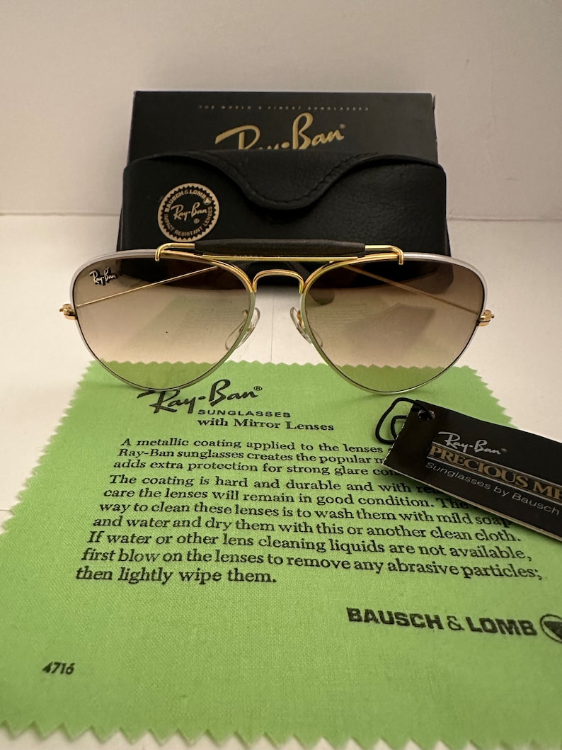 New Old Stock 58mm Vintage Aviator Ray Ban Precious Metal Sunglasses Brown Gradient Mirrored ...