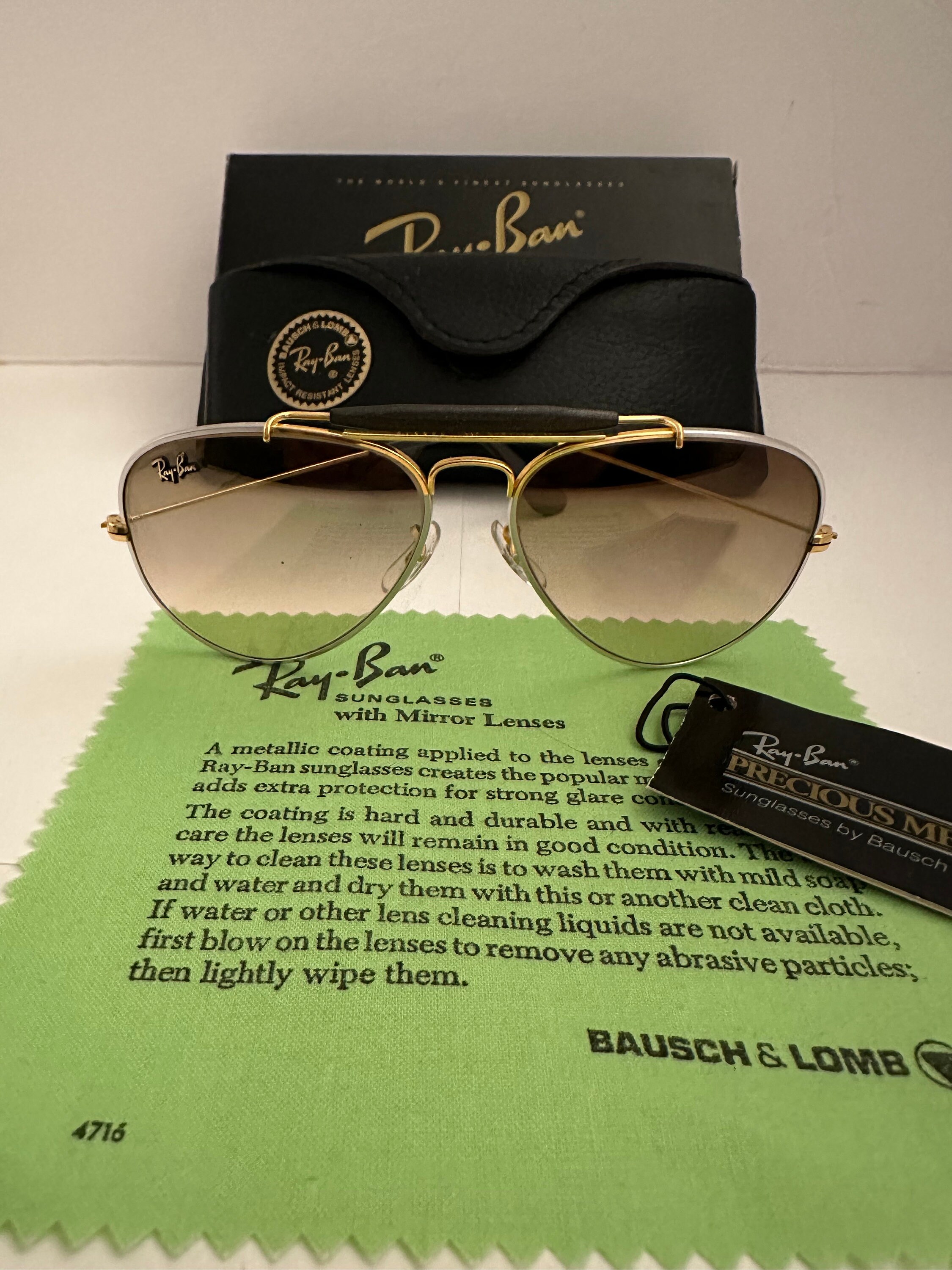 New Old Stock 58mm Vintage Aviator Ray Ban Precious Metal Sunglasses ...