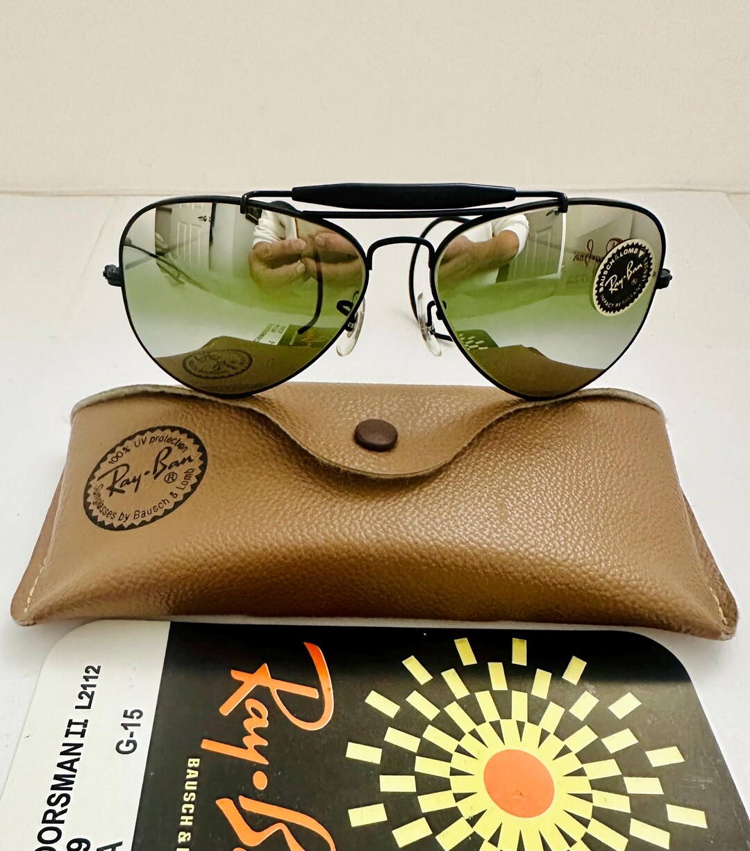 New Old Stock Vintage 58mm Green Double Gradient Mirror Aviator Ray Ban ...