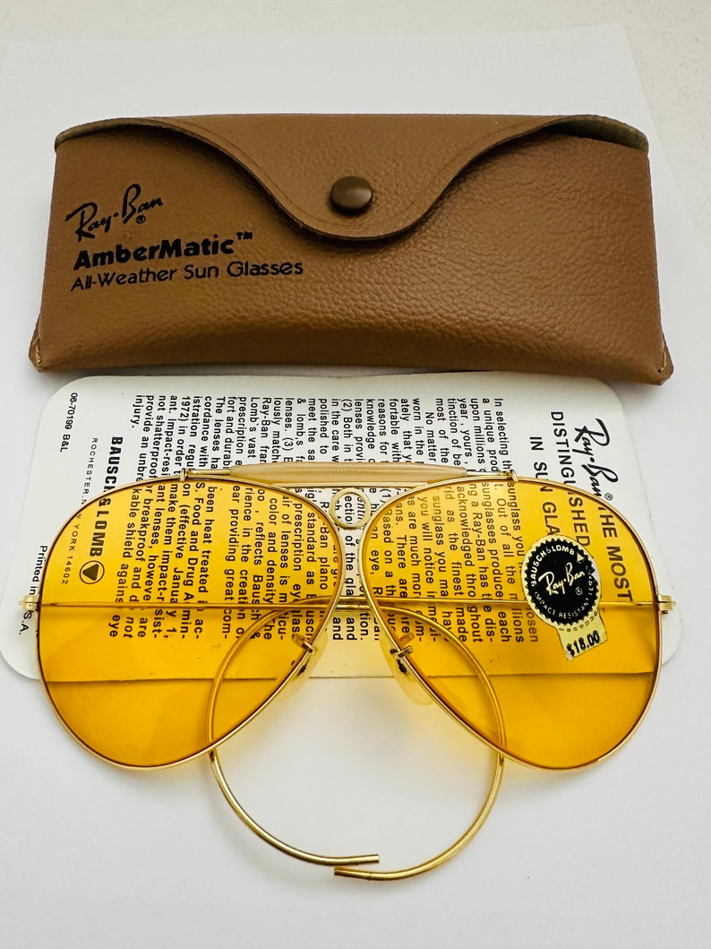 New Old Stock 62M Vintage Aviator Shooter Ray Ban Yellow Ambermatic ...