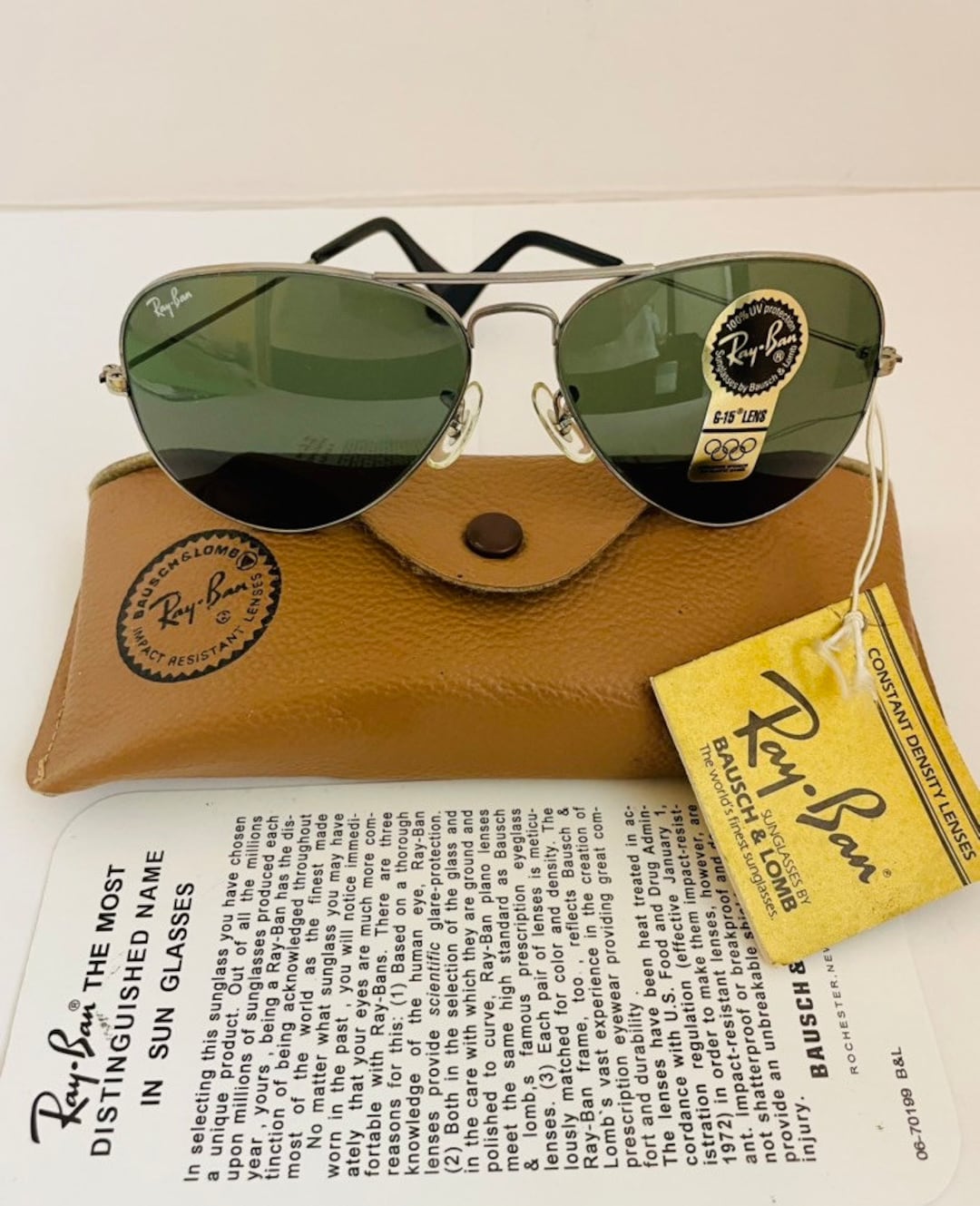 58mm New Old Stock Vintage Aviator Ray Ban Green G15 Bausch Lomb Usa BL ...