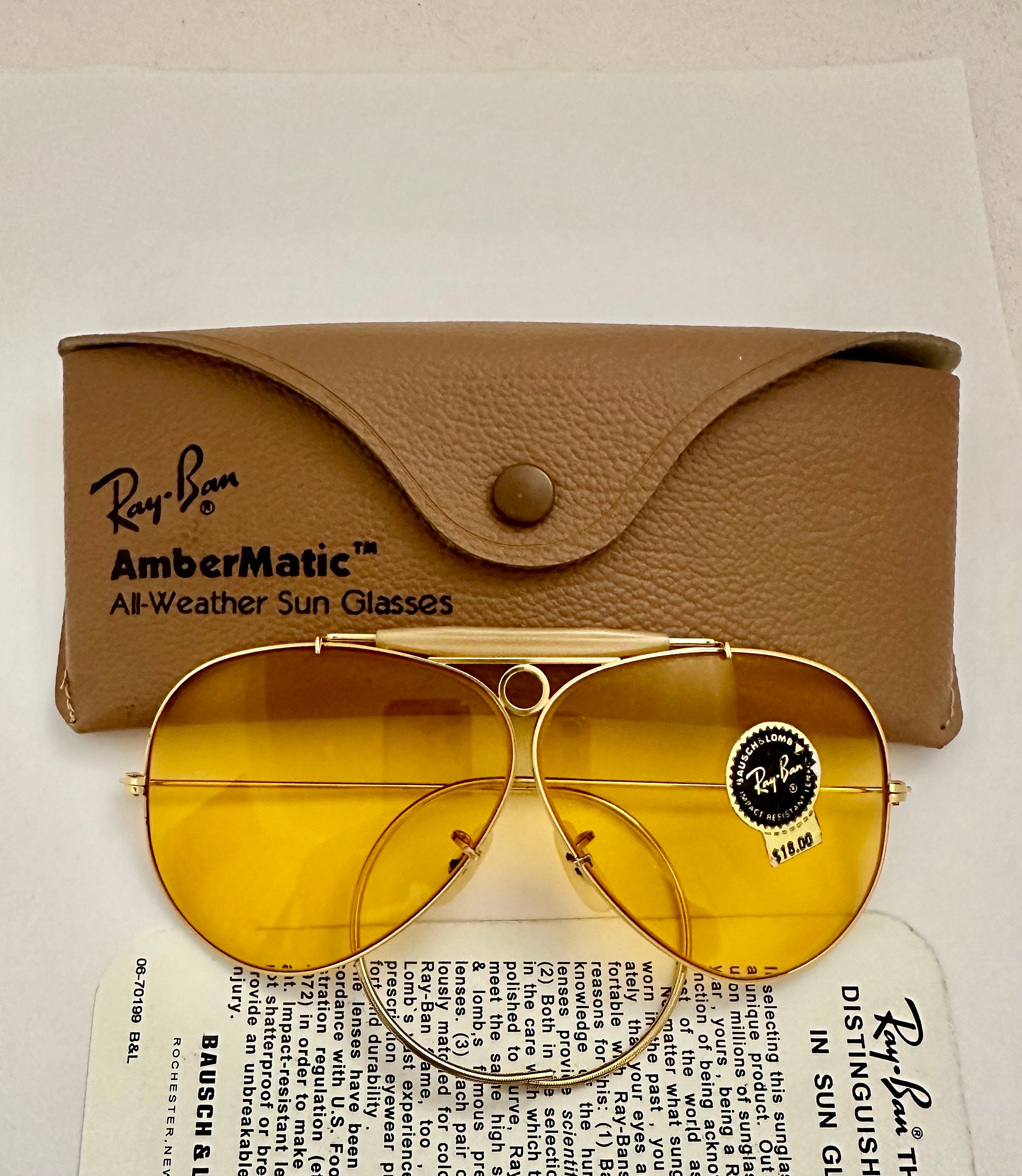 New Old Stock 62M Vintage Aviator Shooter Ray Ban Yellow Ambermatic ...