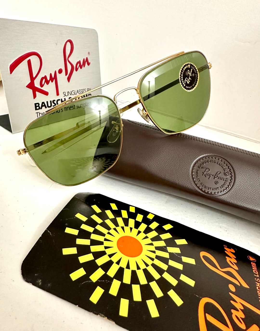 New Old Stock Vintage Green RB3 Caravan Pilot Ray Ban BL Bausch Lomb ...