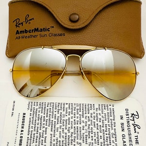 Vintage 62M Aviator Ray Ban Double Gradient Mirror Yellow Ambermatic ...