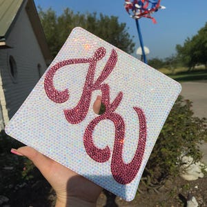 Fully Blinged Custom Graduation Topper | Pink and White Graduation ...