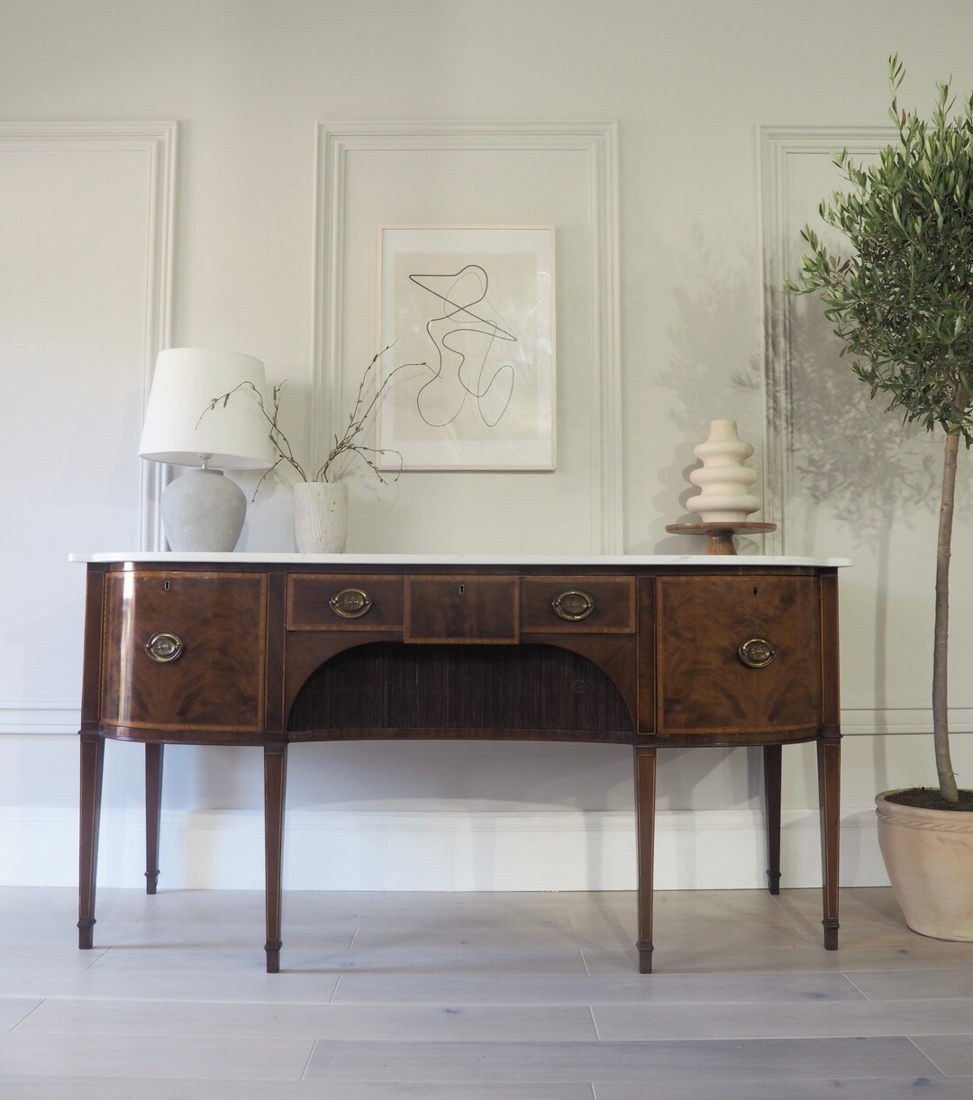 Large Antique Mahogany Bow Front Sideboard With Marble Top - Etsy